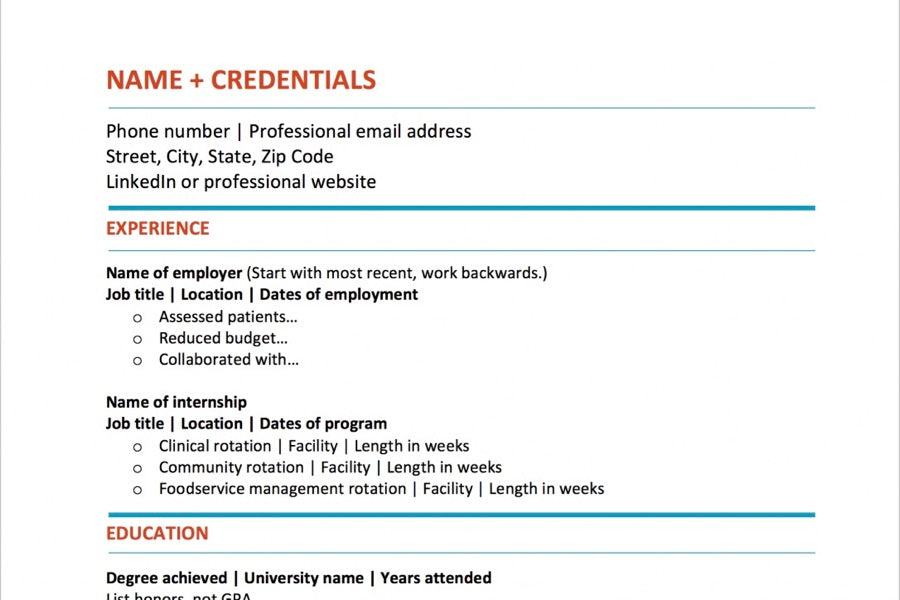 Fillable Dietitian Resume | Template – Dietitians On Demand